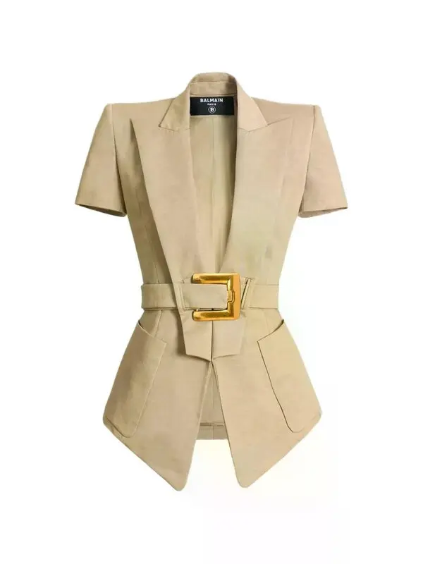 Balmain Anthem Belted Gabardine Jacket - Neutrals