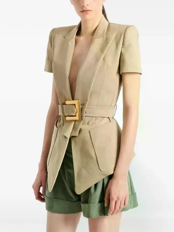 Balmain Anthem Belted Gabardine Jacket - Neutrals