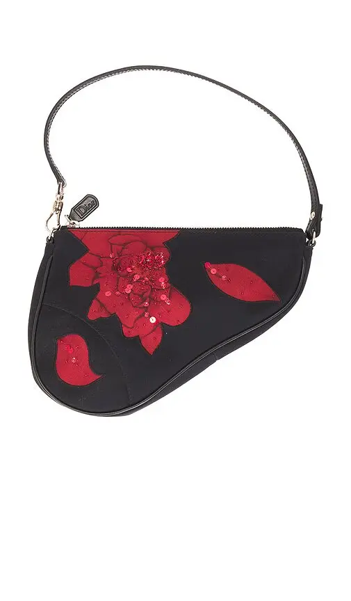 FWRD RENEW Dior Satin Embroidered Limited Edition Mini Saddle Bag - Black