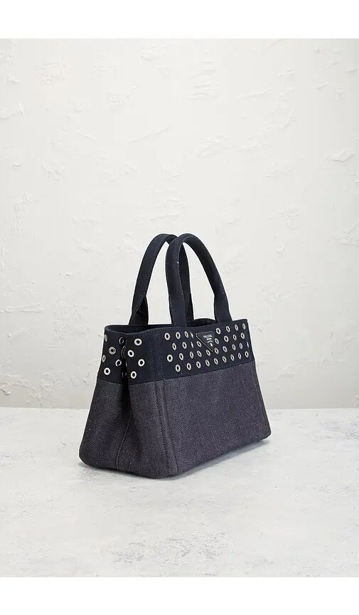 Undefined Prada Studded Denim Canapa Tote Bag