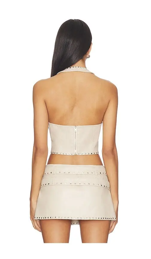 LAMARQUE X Studded Faux Leather Halter Top - Ecru