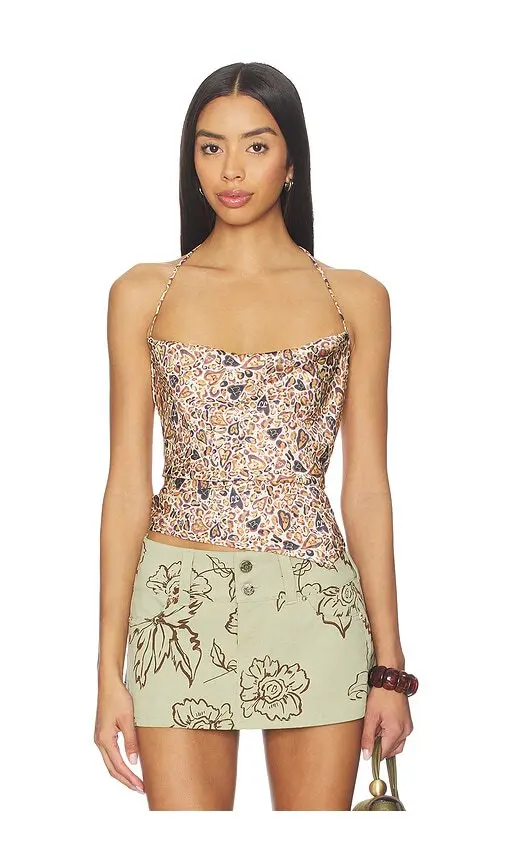 JULIET JOHNSTONE Satin Cowl Neck Halter Top