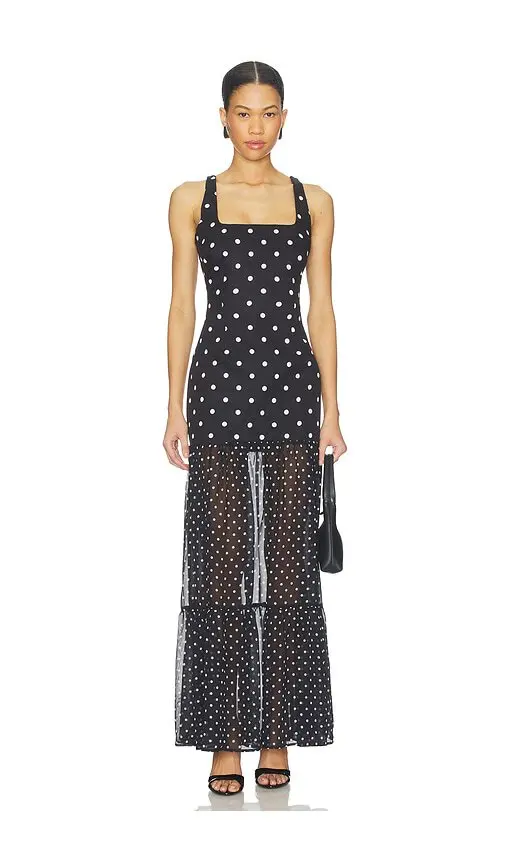 RUNAWAY THE LABEL Tillie Sheer Bottom Maxi Dress - Black & White Polka