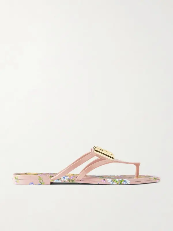 Dolce & Gabbana Embellished Floral-print Rubber Flip Flops - Pink
