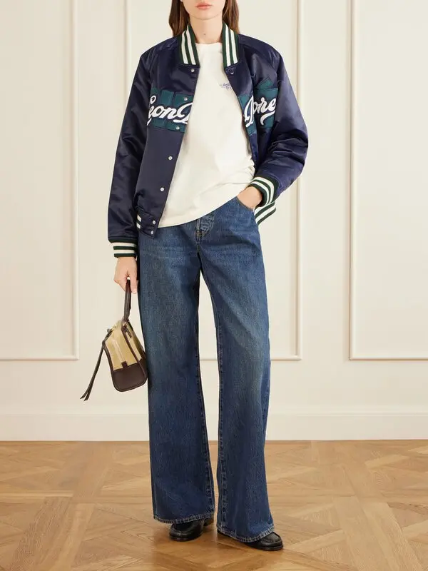 Aimé Leon Dore Logo-embroidered Satin Varsity Jacket