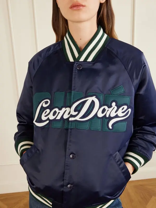 Aimé Leon Dore Logo-embroidered Satin Varsity Jacket