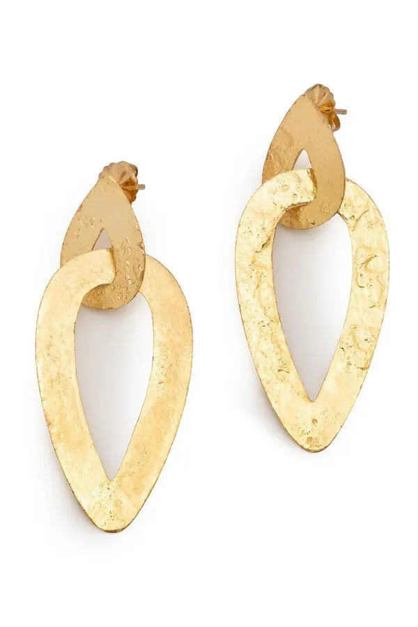 Natori Hammered Plated Interlinked Drop Pierced Earrings - Gold
