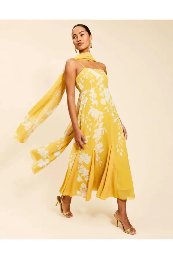 Mestiza New York Reverie Tea-length Dress With Sash - Yellow