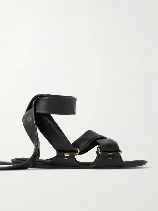 Khaite Boden Leather Tie Sandals - Black