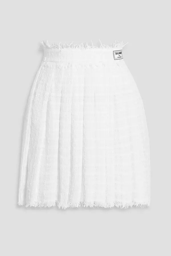 Balmain Pleated Tweed Mini Skirt - White