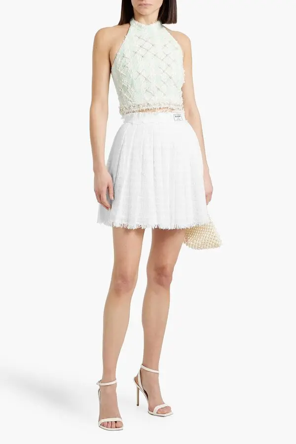 Balmain Pleated Tweed Mini Skirt