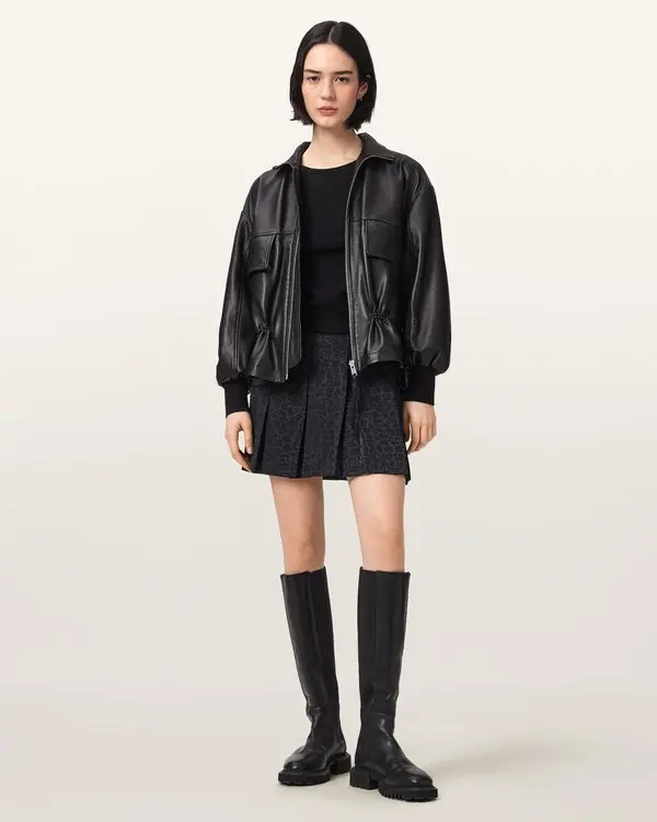 ALLSAINTS Viola Leopard Print Mini Skirt - Black