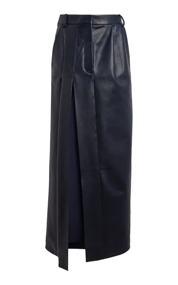 Givenchy Pleated Leather Midi Skirt - Navy