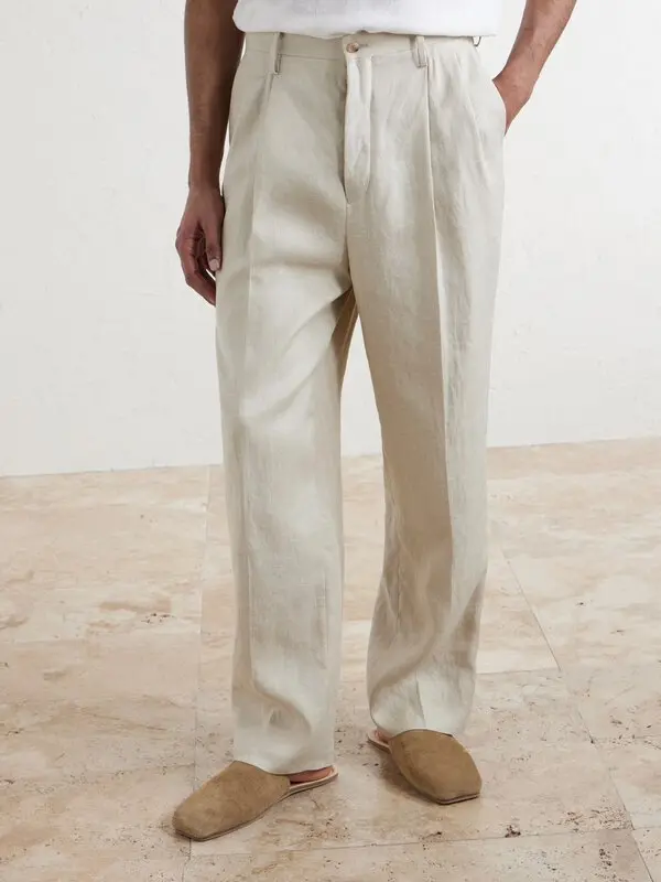 KAPTAIN SUNSHINE Straight-leg Linen And Silk-blend Trousers - Neutrals