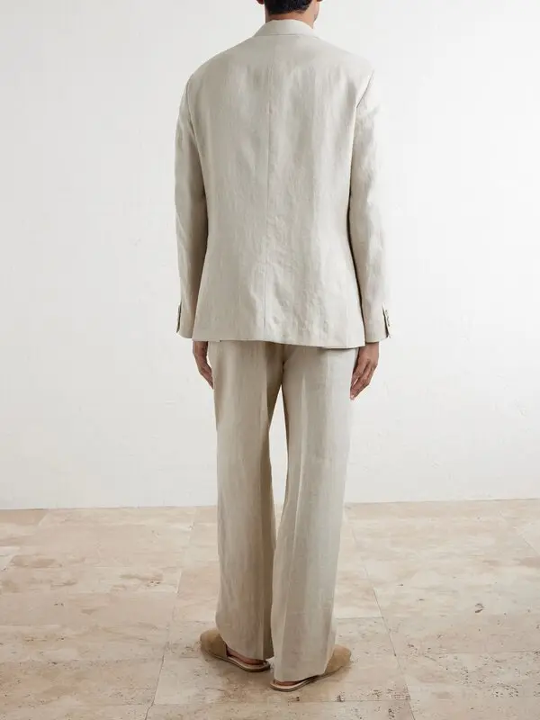 KAPTAIN SUNSHINE Straight-leg Linen And Silk-blend Trousers - Neutrals