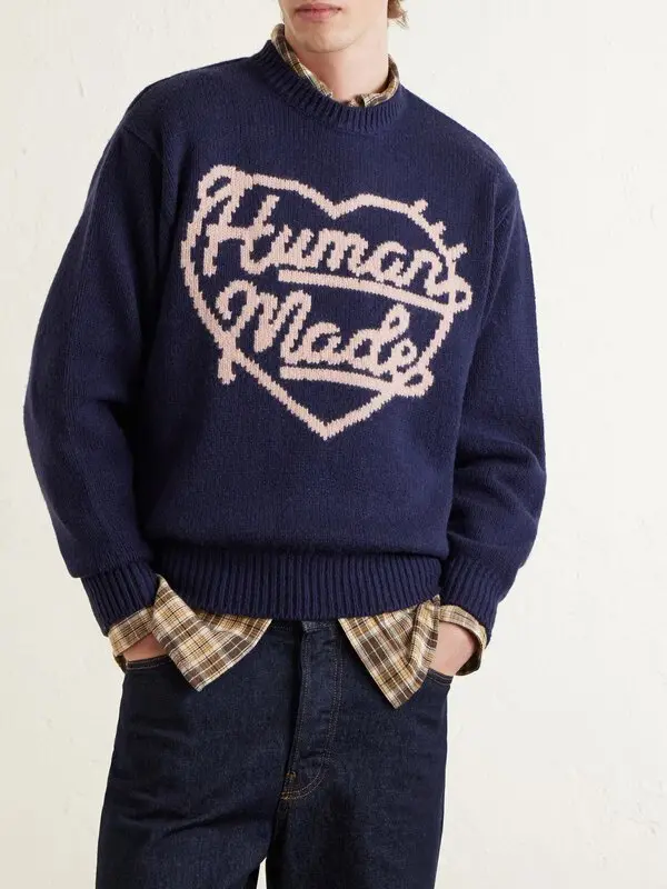 HUMAN MADE Logo Intarsia Wool-blend Sweater - Blue