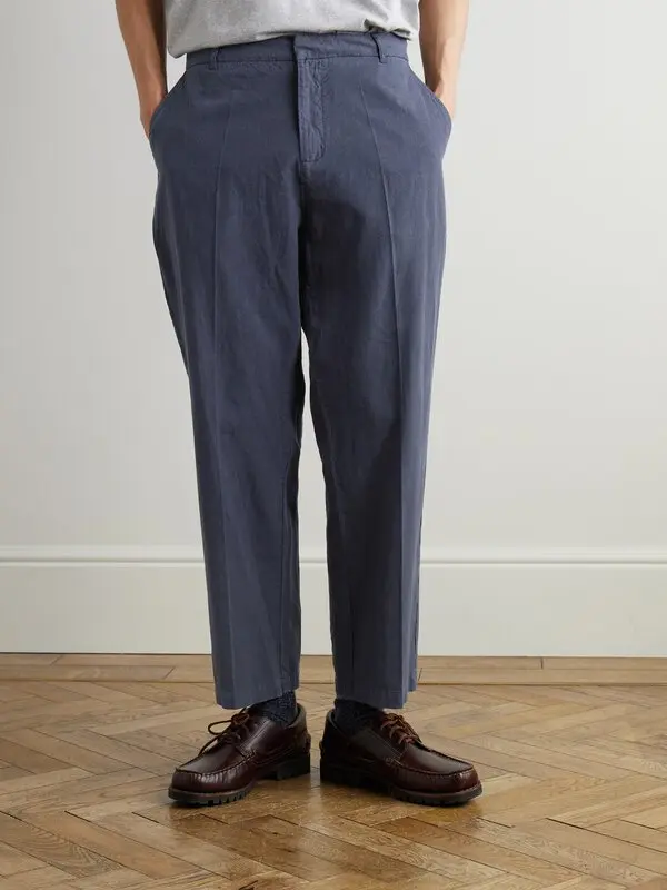 Folk Lunar Linen And Cotton-blend Suit Trousers - Blue
