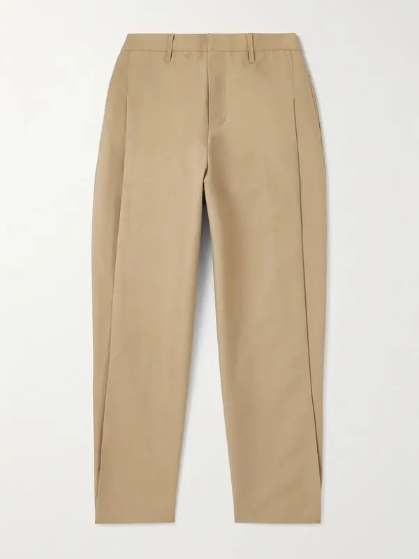 AMOMENTO Tapered Pleated Cotton Trousers - Neutrals