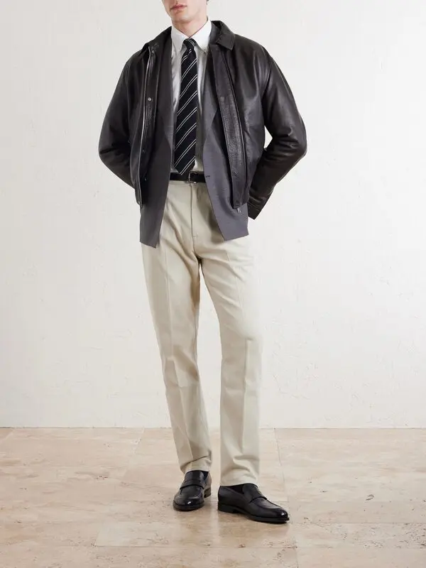 Dunhill Tapered Cotton-blend Twill Trousers - Neutrals