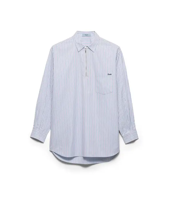 Prada Striped Cotton Shirt With Half-zipper - Light Blue