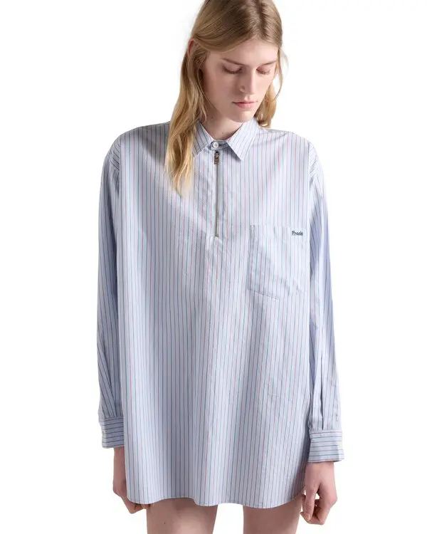 Prada Striped Cotton Shirt With Half-zipper - Light Blue