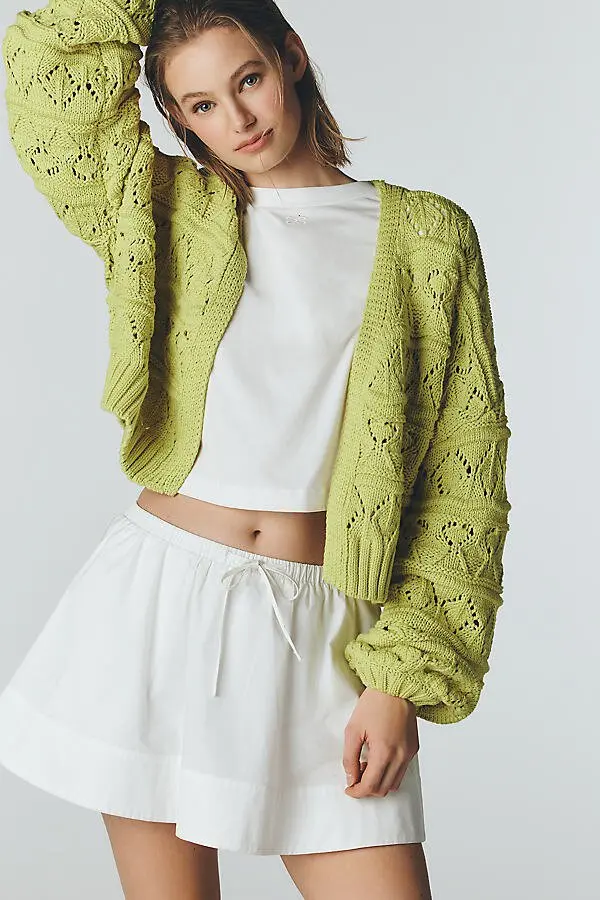 Maeve Chunky Tape Yarn Cardigan Sweater - Chartreuse