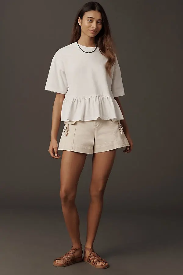 The Great. Oversized Ruffle T-shirt Top - True White