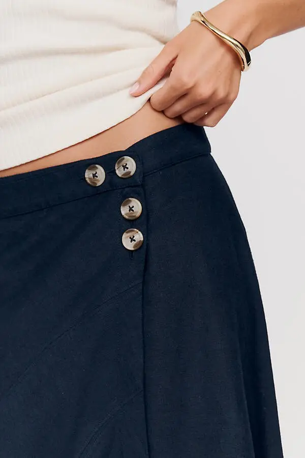 Anthropologie Olivette Linen Cotton Maxi Skirt - Black