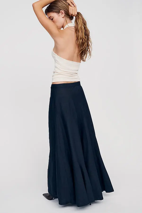Anthropologie Olivette Linen Cotton Maxi Skirt - Black