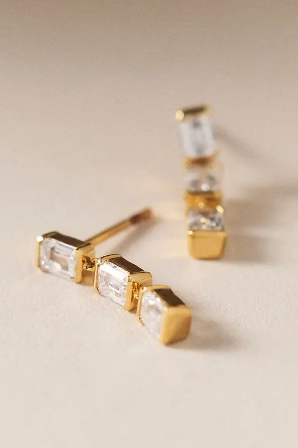 FINE DIAMONDS BY ANTHROPOLOGIE Baguette Diamond Drop Earrings - Gold
