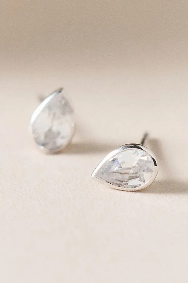 FINE DIAMONDS BY ANTHROPOLOGIE Bezel Pear-cut Diamond Stud Earrings - Silver