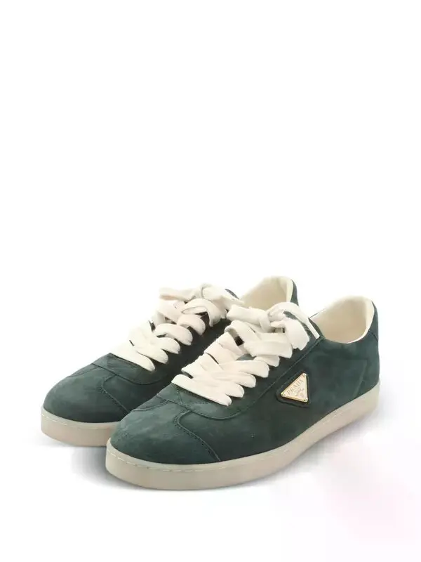 Prada 2000s Logo-appliqué Suede Sneakers - Green