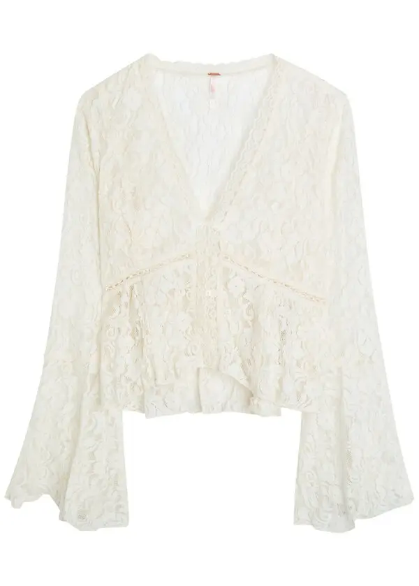 Free People Whispering Love Lace Cropped Blouse