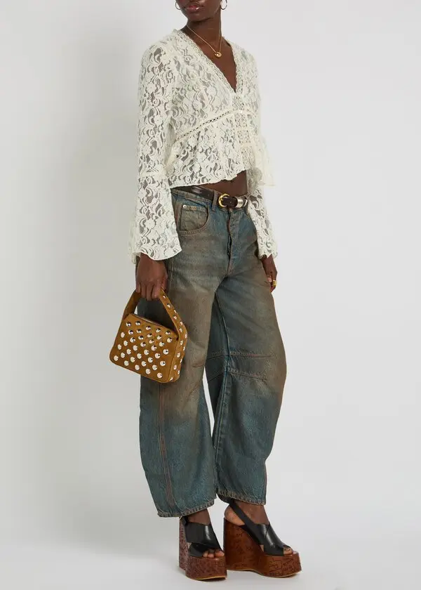 Free People Whispering Love Lace Cropped Blouse