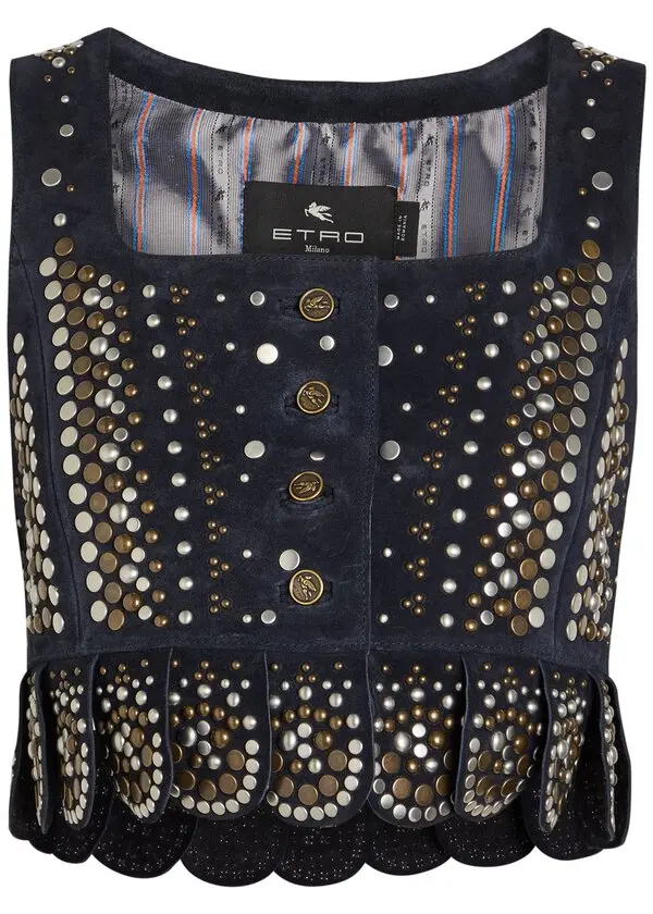 Etro Embellished Suede Top - Light Blue