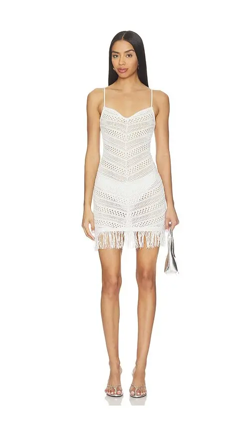 Tularosa Gelinda Fringe Crochet Mini Dress - Ivory