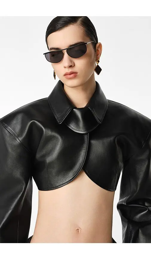 Revolve Cropped Leather Jacket With Padded Shoulders