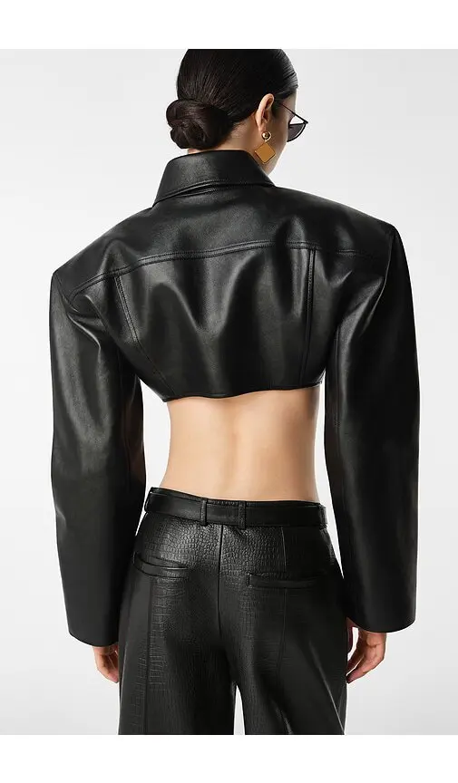Revolve Cropped Leather Jacket With Padded Shoulders