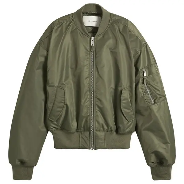 ENTIRE STUDIOS Cropped Broad Bomber Jacket - Khaki