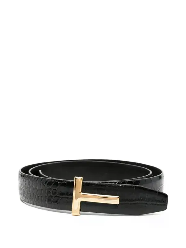 TOM FORD T-buckle Croc-effect Belt - Black