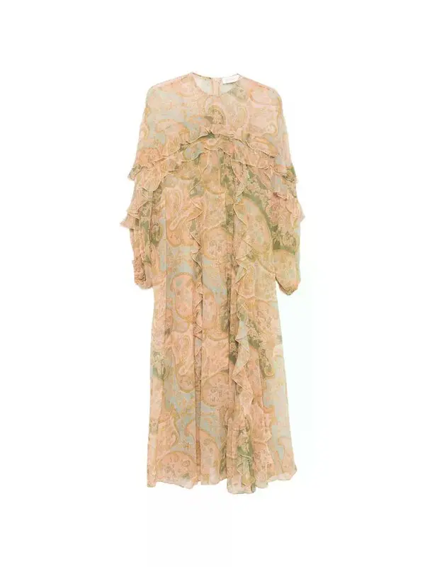 Zimmermann Luna Flutter Ruffled Paisley Dress - Neutrals