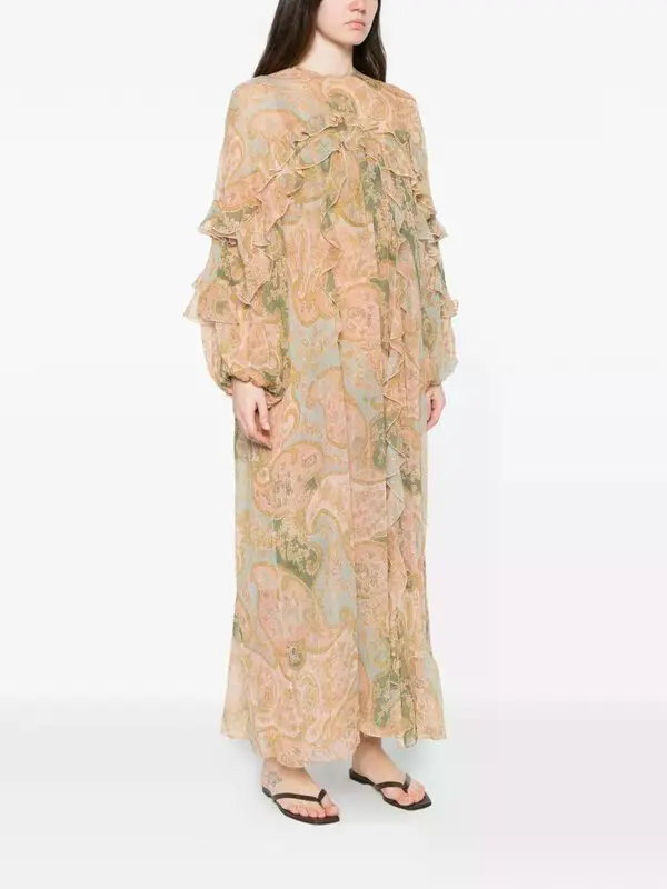 Zimmermann Luna Flutter Ruffled Paisley Dress - Neutrals