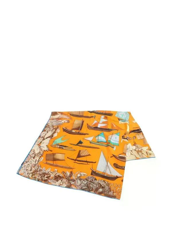 Hermès 2010s Tous Les Bateaux Du Monde Print Shawl - Orange