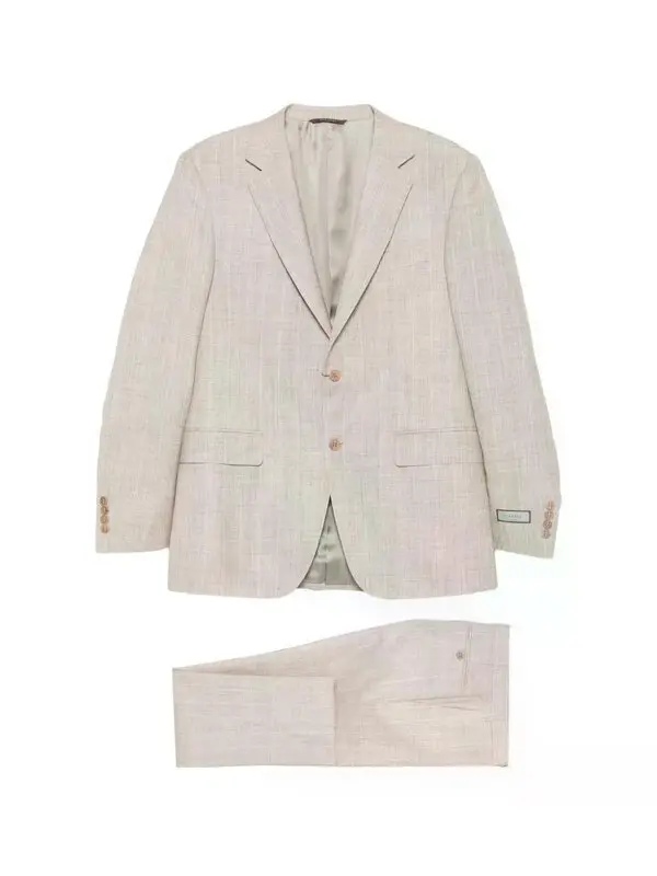 Canali Button Blazer Suit - Neutrals