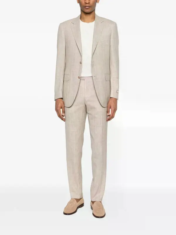 Canali Button Blazer Suit - Neutrals