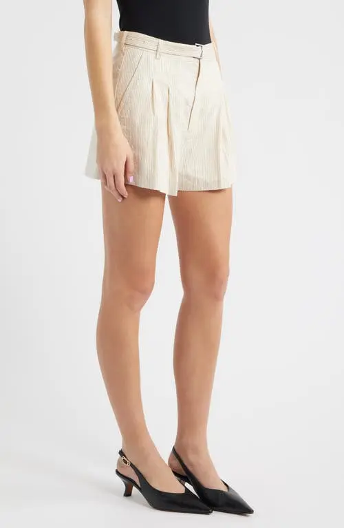 FRAME Striped Cotton-linen Blend Shorts