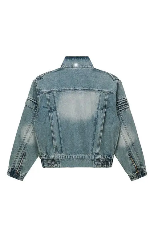 RtA Rui Crop Denim Moto Jacket