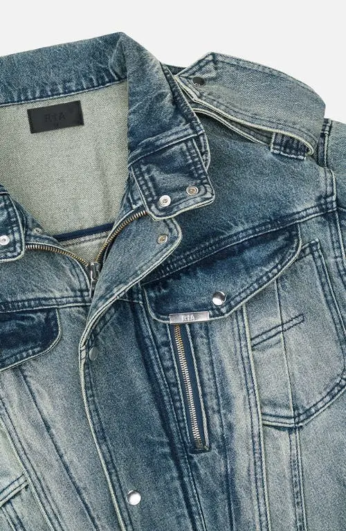 RtA Rui Crop Denim Moto Jacket