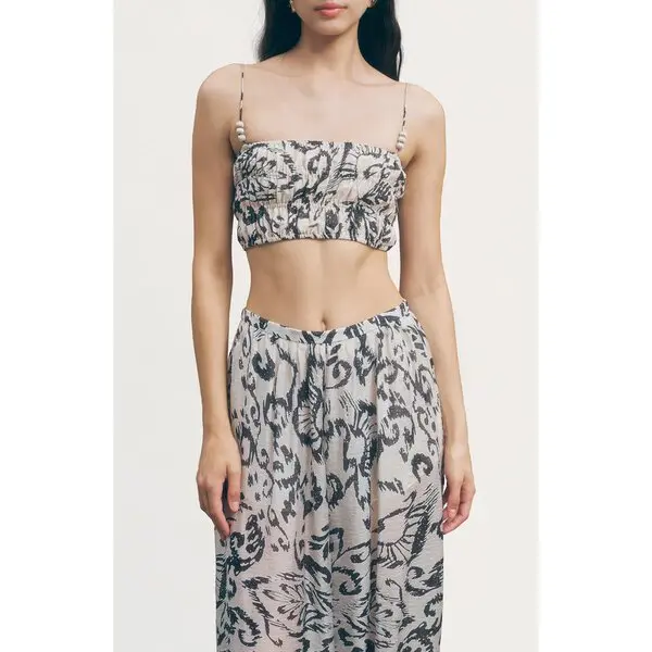 MAUDE CLUB Shirred Crop Top - Monarch Print