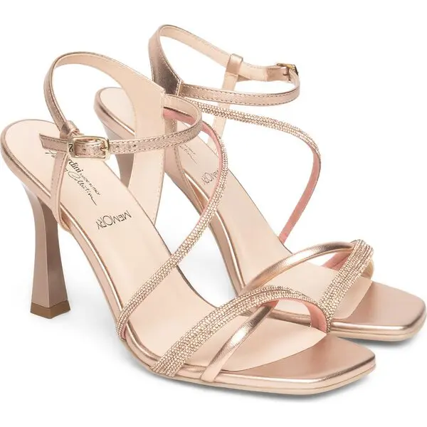 NEROGIARDINI Crystal Studded Ankle Strap Sandal - Rose Gold